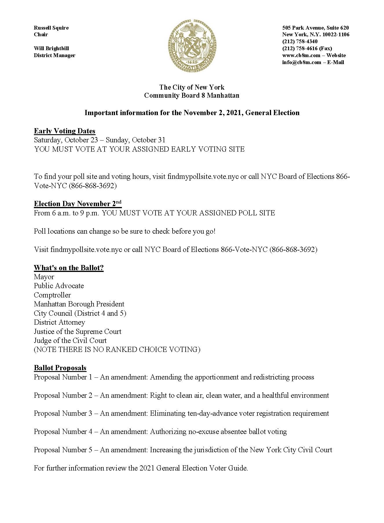 Election 2021 Fact Sheet - New York, Manhattan, and Roosevelt Island ...